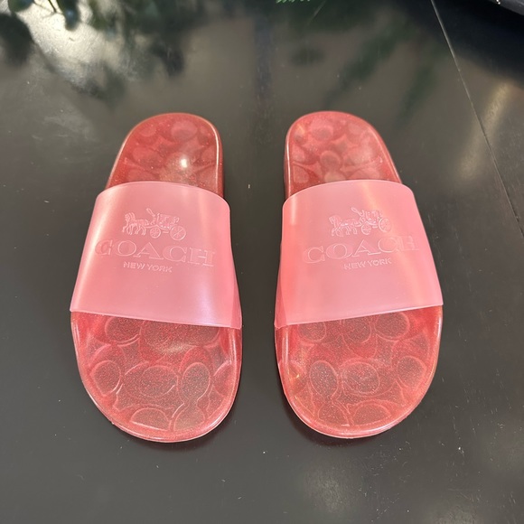Coach | Shoes | Coach Pink Ulyssa Womens Logo Flats Pool Slides | Poshmark